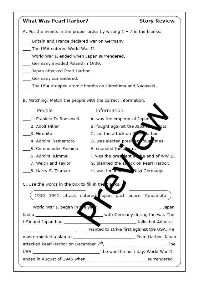 Patricia Demuth "What Was Pearl Harbor?" worksheets | Made By Teachers