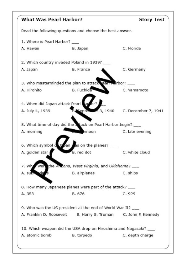 Patricia Demuth "What Was Pearl Harbor?" worksheets | Made By Teachers