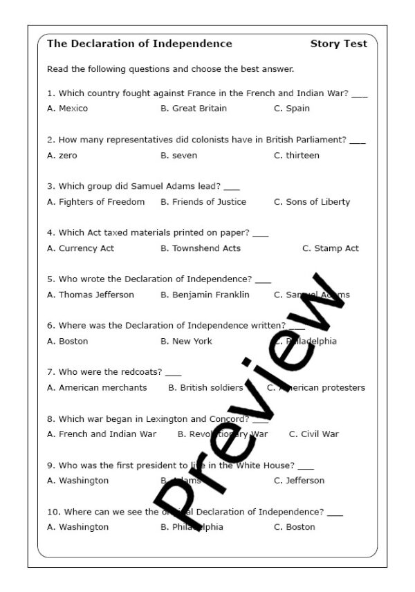 Michael C. Harris "What Is the Declaration of Independence?" worksheets ...