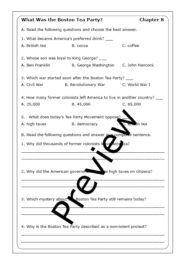 Kathleen Krull "What Was the Boston Tea Party?" worksheets | Made By ...