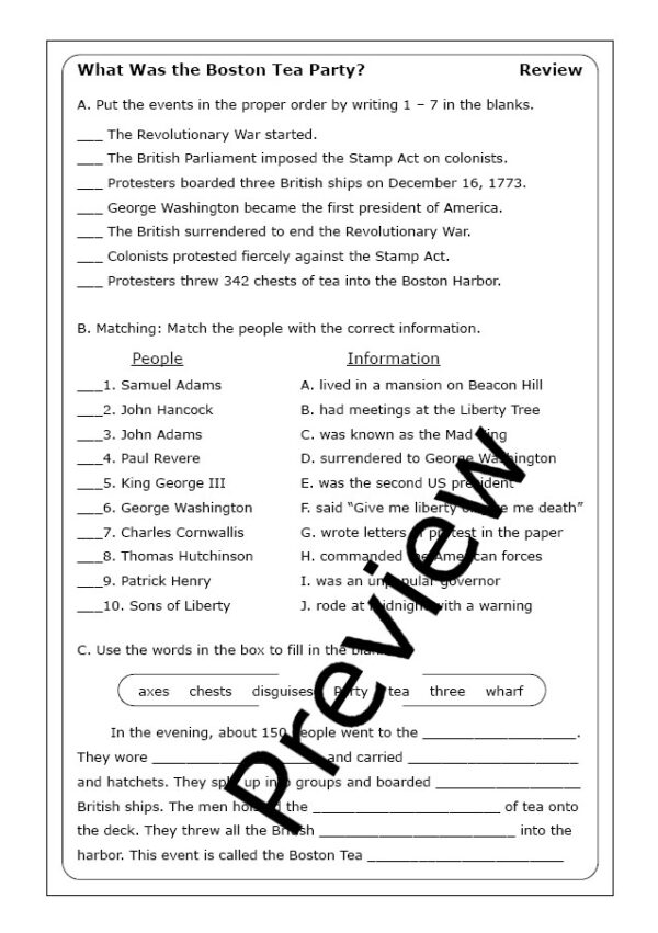 Kathleen Krull "What Was the Boston Tea Party?" worksheets | Made By ...