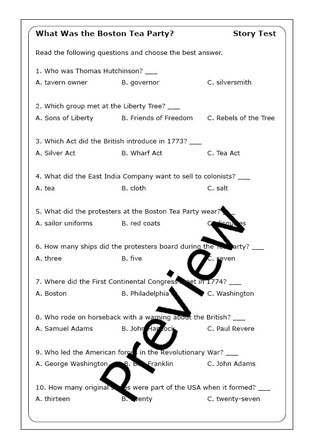 Kathleen Krull "What Was the Boston Tea Party?" worksheets | Made By ...