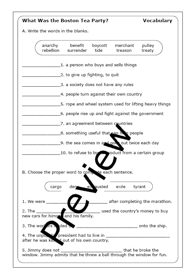 Kathleen Krull "What Was the Boston Tea Party?" worksheets | Made By ...