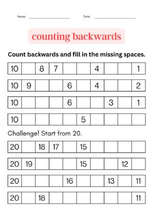 printable backward counting activities 100 to 1 worksheet for grade 1 ...