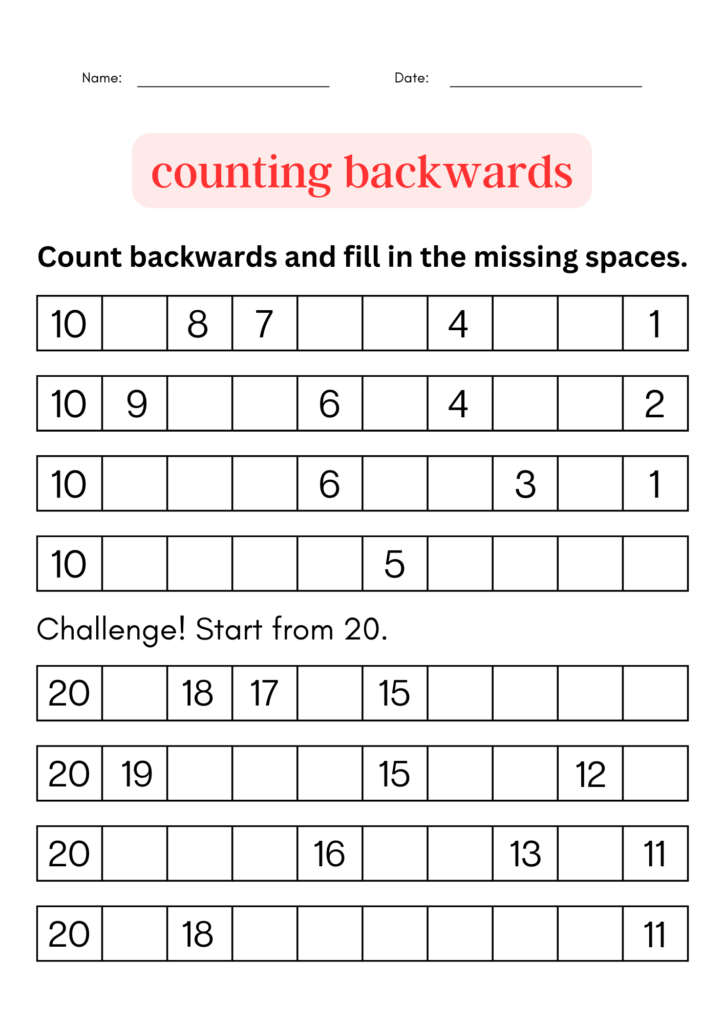 printable backward counting activities 100 to 1 worksheet for grade 1 ...