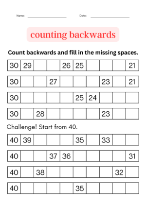 printable backward counting activities 100 to 1 worksheet for grade 1 ...