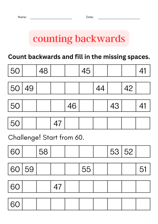 printable backward counting activities 100 to 1 worksheet for grade 1 ...