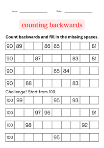 printable backward counting activities 100 to 1 worksheet for grade 1 ...