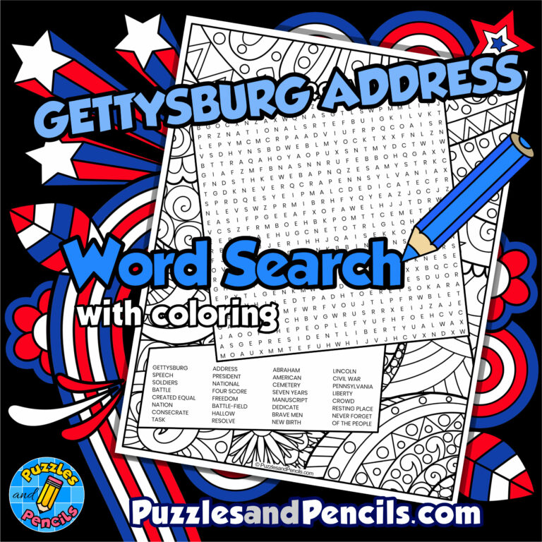 Gettysburg Address Word Search Puzzle with Coloring | US History ...