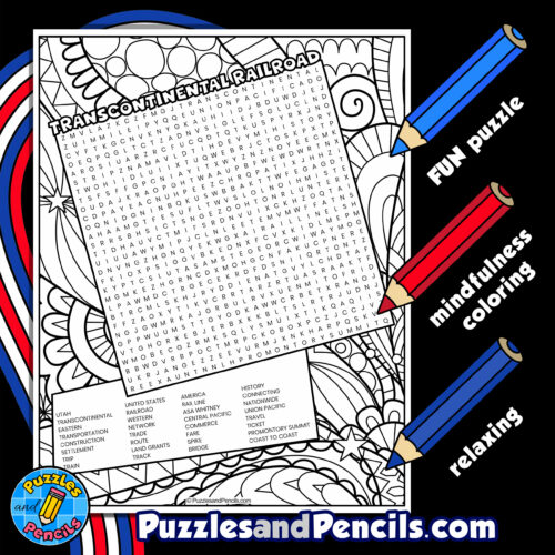 Transcontinental Railroad Word Search Puzzle with Coloring | US History ...
