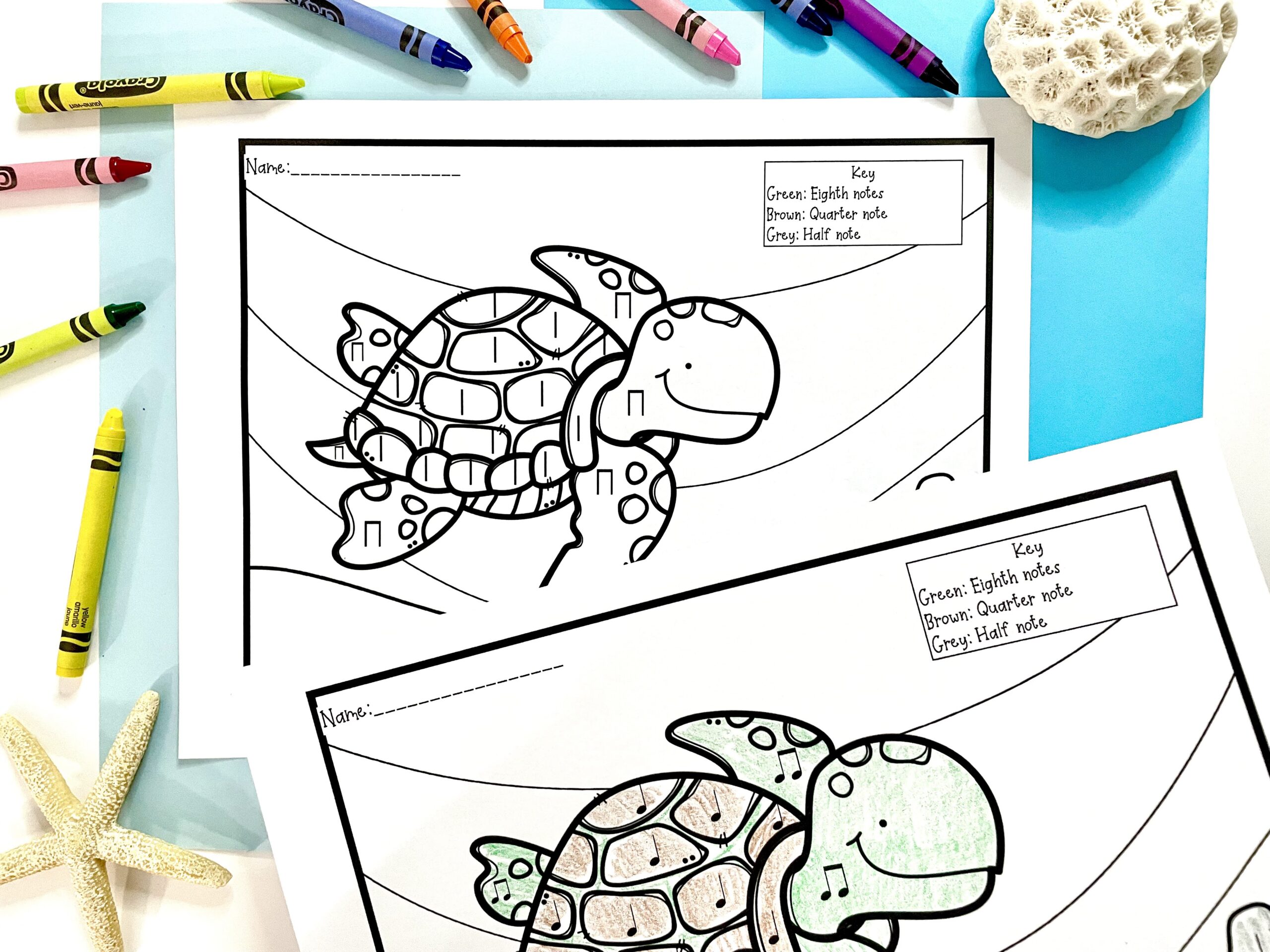 Ocean Rhythm Level 1 Color by Note Worksheets for Quarter Eighth + Rest ...