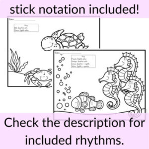 Ocean Rhythm Level 2 Color by Note Worksheets for Half Notes ...