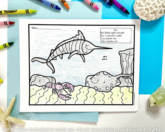 Ocean Rhythm Level 3 Color by Note for Syncopa , Dotted Half , + Dotted ...