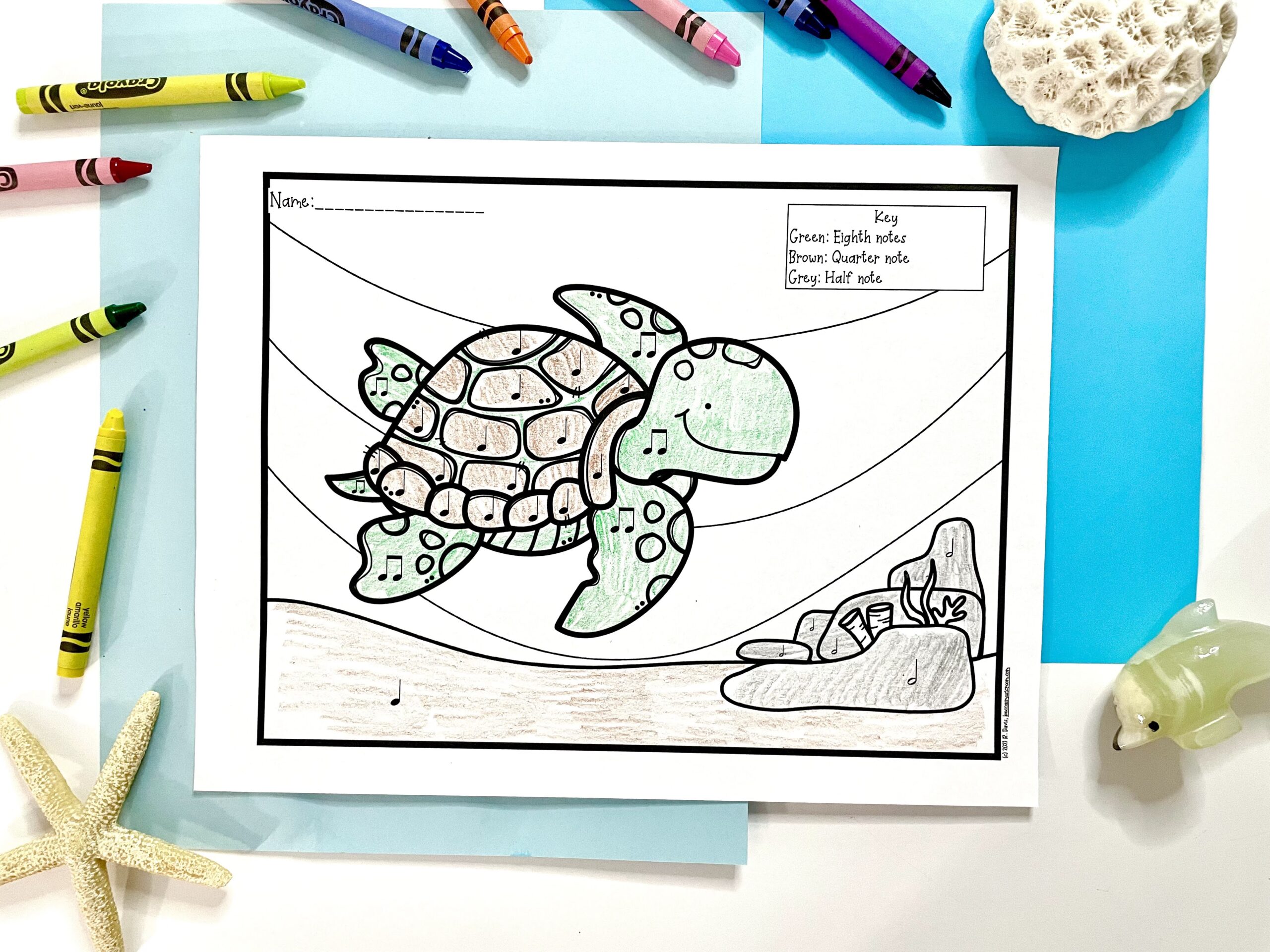 Ocean Rhythm Color by Note Print + Go Worksheets BUNDLE for elementary ...