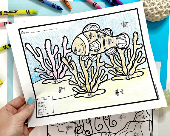 Ocean Treble Clef Staff Color by Note for Elementary Music Class sub ...