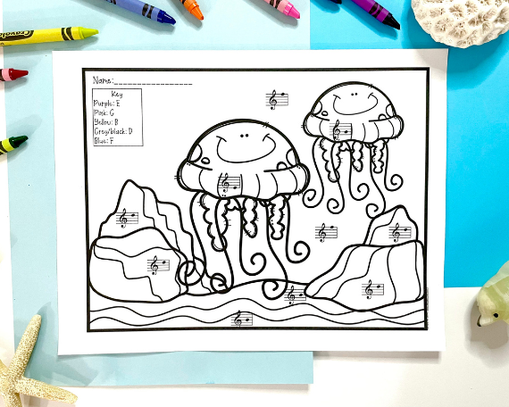 Ocean Treble Clef Staff Color by Note for Elementary Music Class sub ...