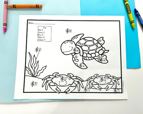 Ocean Treble Clef Staff Color by Note for Elementary Music Class sub ...