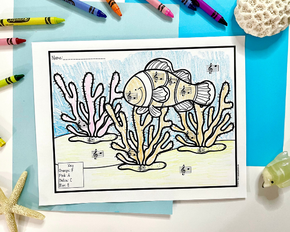 Ocean Treble Clef Staff Color by Note for Elementary Music Class sub ...