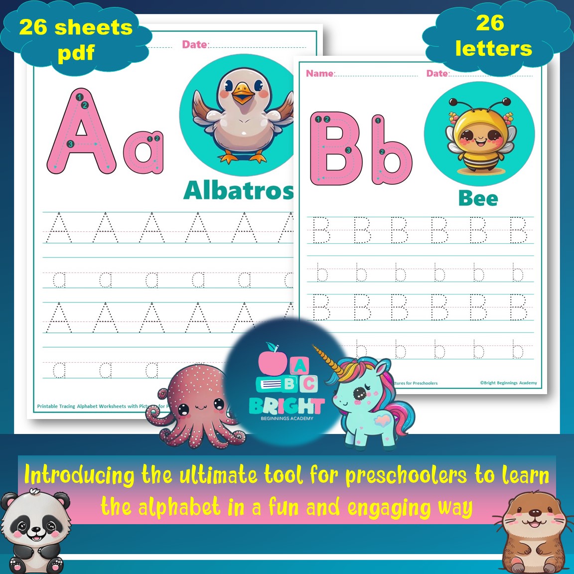 Printable Tracing Alphabet Worksheets with Pictures for Preschoolers ...