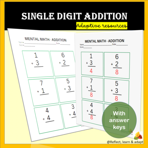 Adaptive Resources | Single Digit Addition Worksheets | Made By Teachers