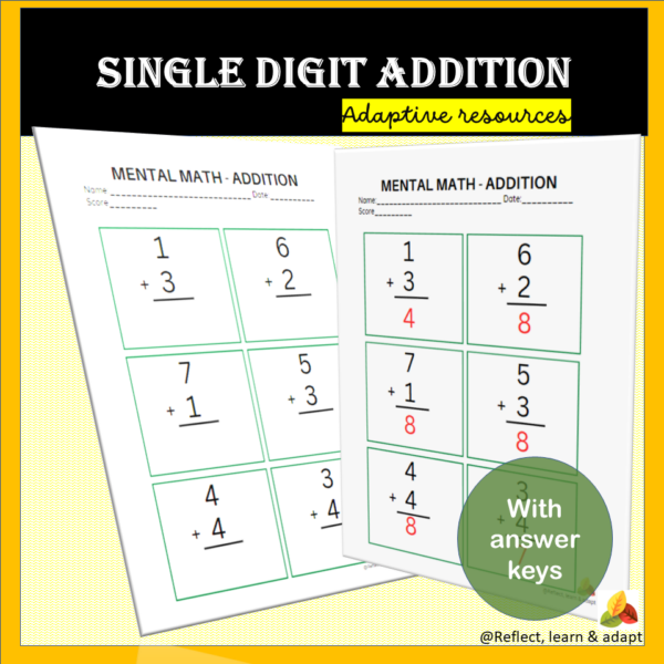 Adaptive Resources | Single Digit Addition Worksheets | Made By Teachers