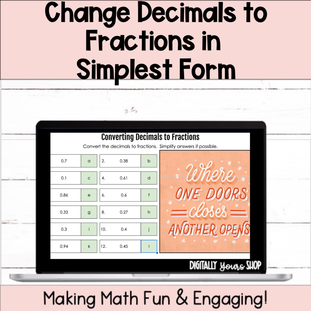 Change Decimals to Fractions in Simplest Form Digital Self-Checking ...