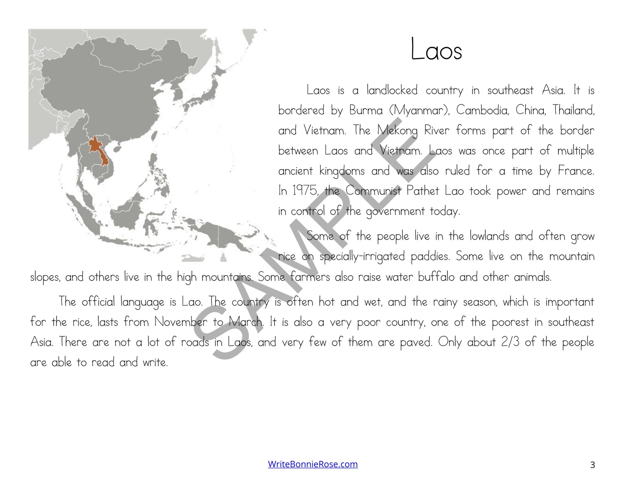 My Book About Laos with Cursive Copywork | Made By Teachers