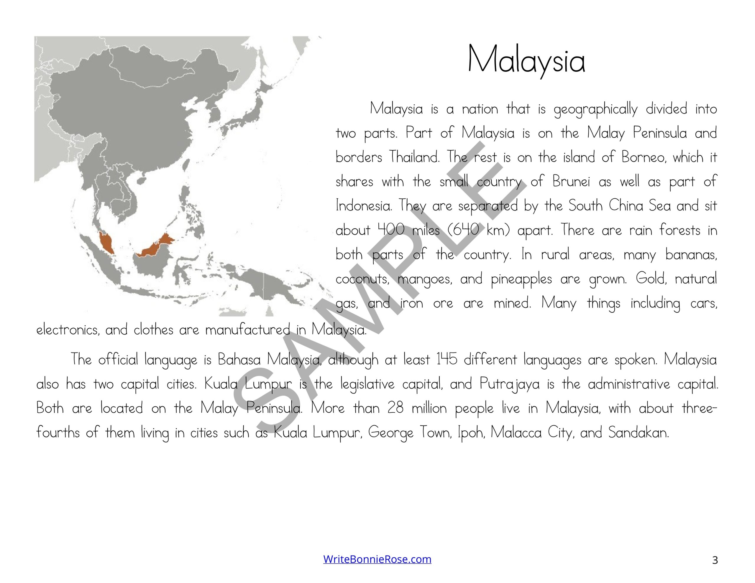 My Book About Malaysia with Print Copywork | Made By Teachers