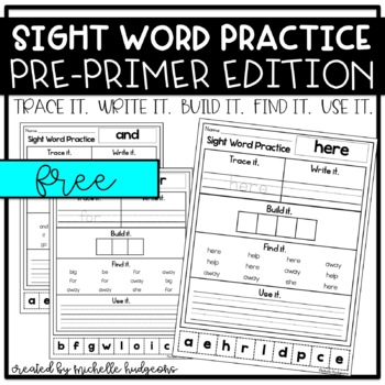 Sight Word Practice PRE-PRIMER (Trace it. Write it. Build it. Find it ...