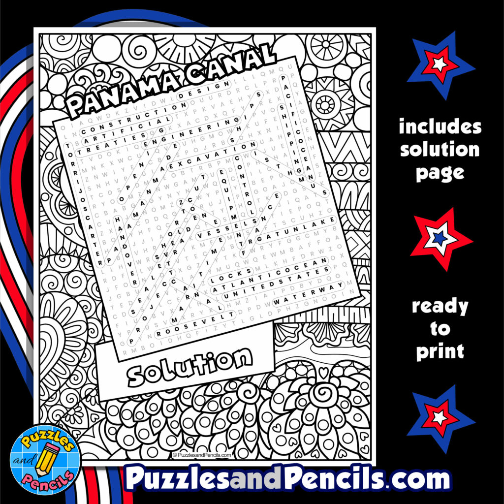 Panama Canal Word Search Puzzle with Coloring | US History Wordsearch ...