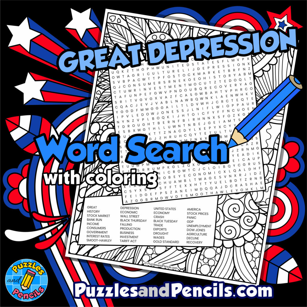 The Great Depression Word Search Puzzle with Coloring | US History ...