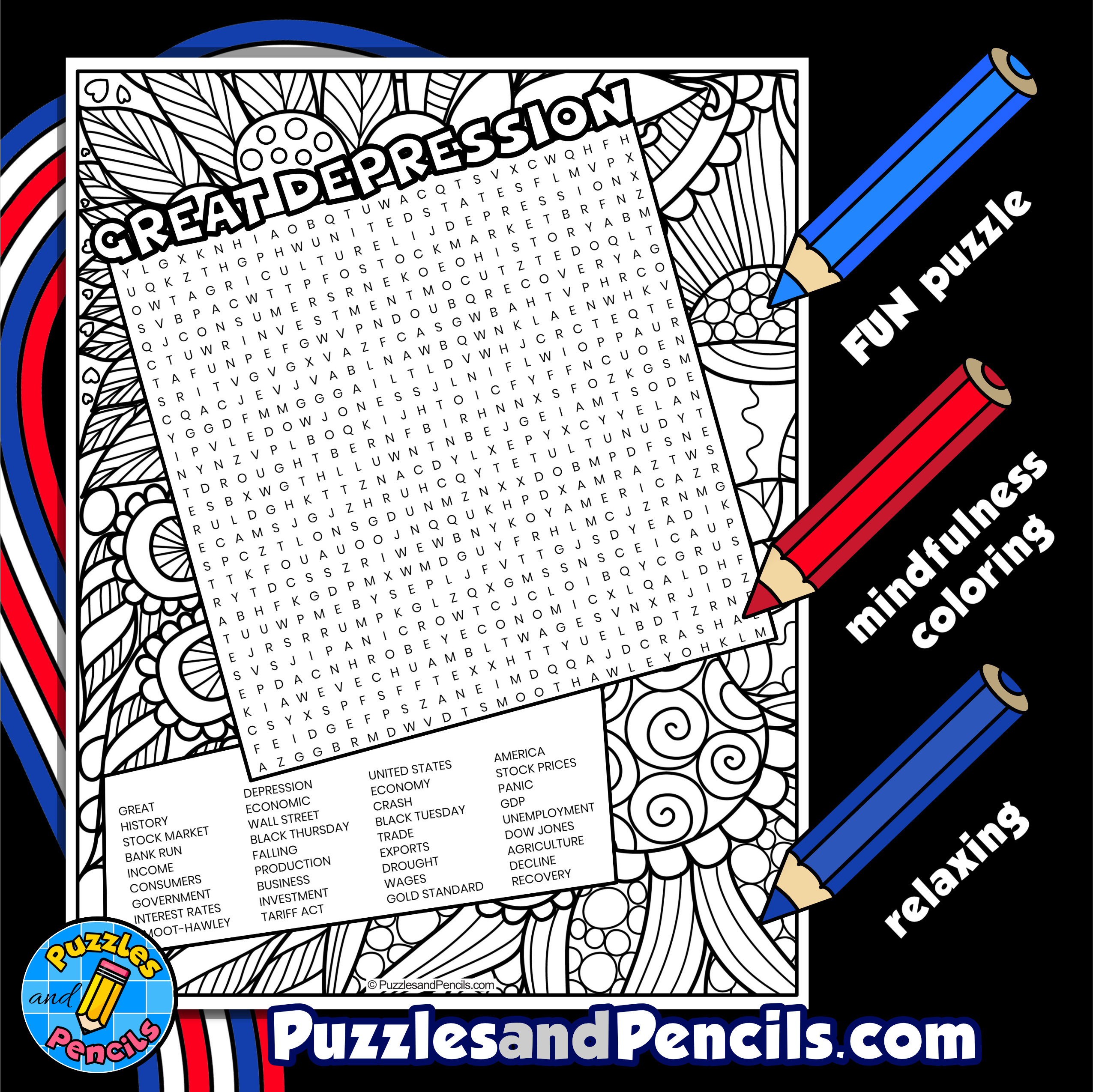 The Great Depression Word Search Puzzle with Coloring | US History ...
