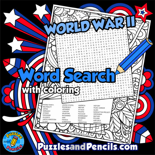 World War II Word Search Puzzle with Coloring | US History Wordsearch ...