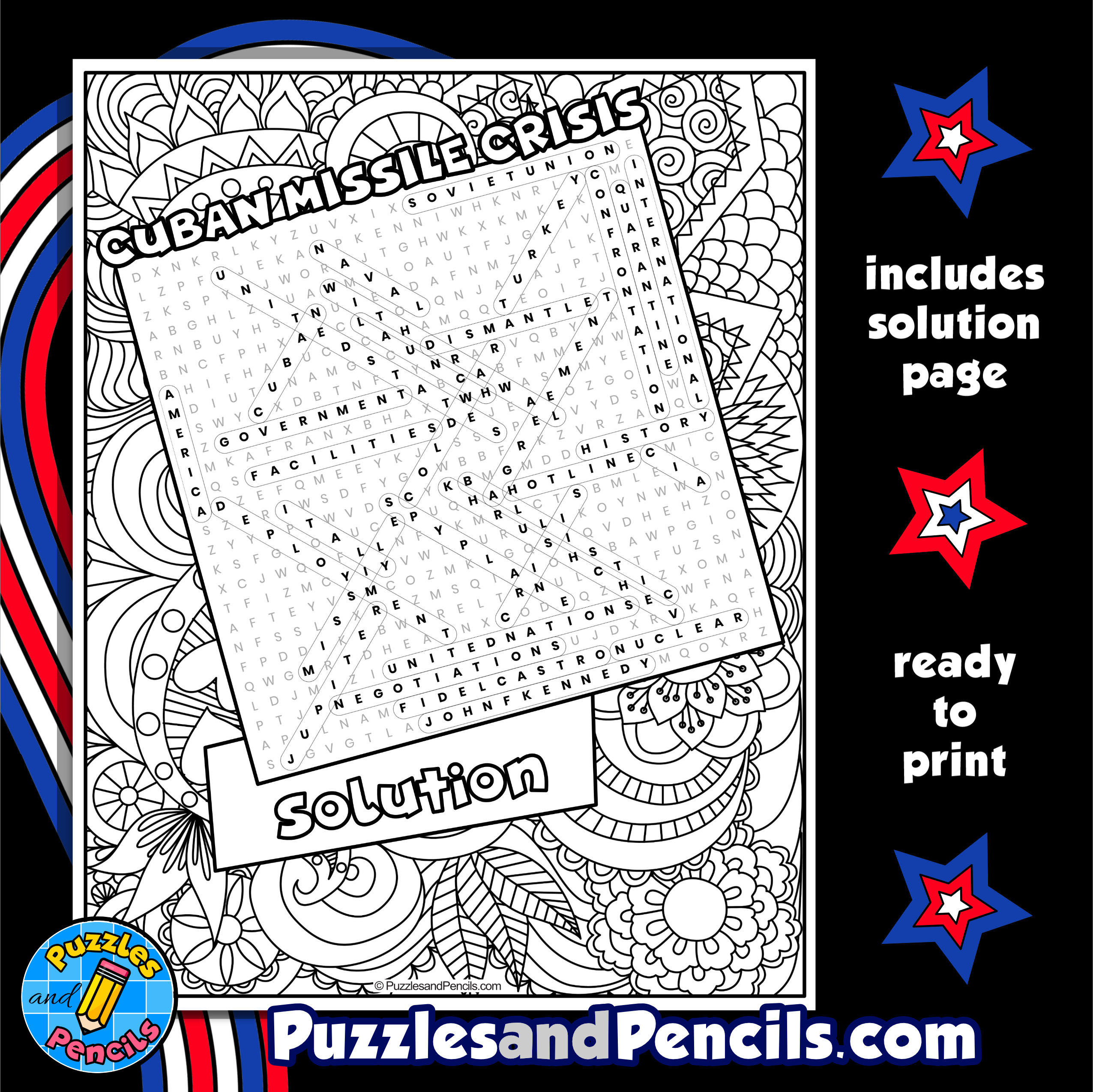 Cuban Missile Crisis Word Search Puzzle with Coloring | US History ...