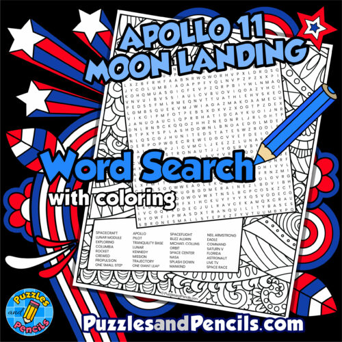 Apollo 11 Moon Landing Word Search Puzzle with Coloring | US History ...