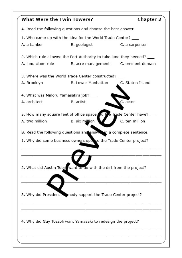 Jim O'Connor "What Were the Twin Towers?" worksheets | Made By Teachers