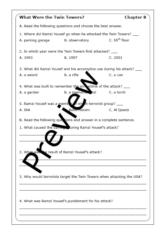 Jim O'Connor "What Were the Twin Towers?" worksheets | Made By Teachers