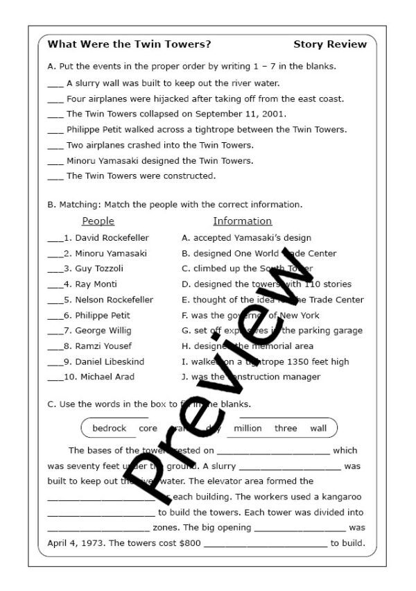 Jim O'Connor "What Were the Twin Towers?" worksheets | Made By Teachers