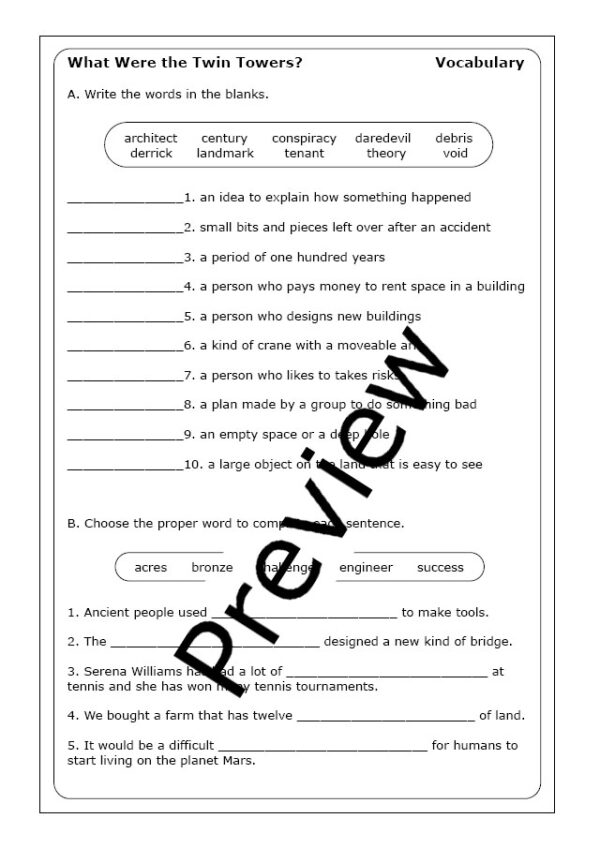 Jim O'Connor "What Were the Twin Towers?" worksheets | Made By Teachers
