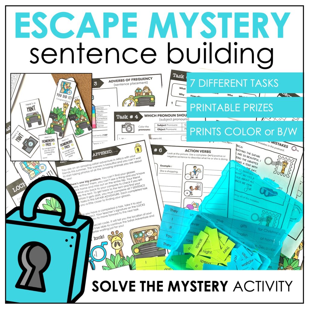 Sentence Building Grammar Escape Activity for ELL, EFL, ESL - Build a ...