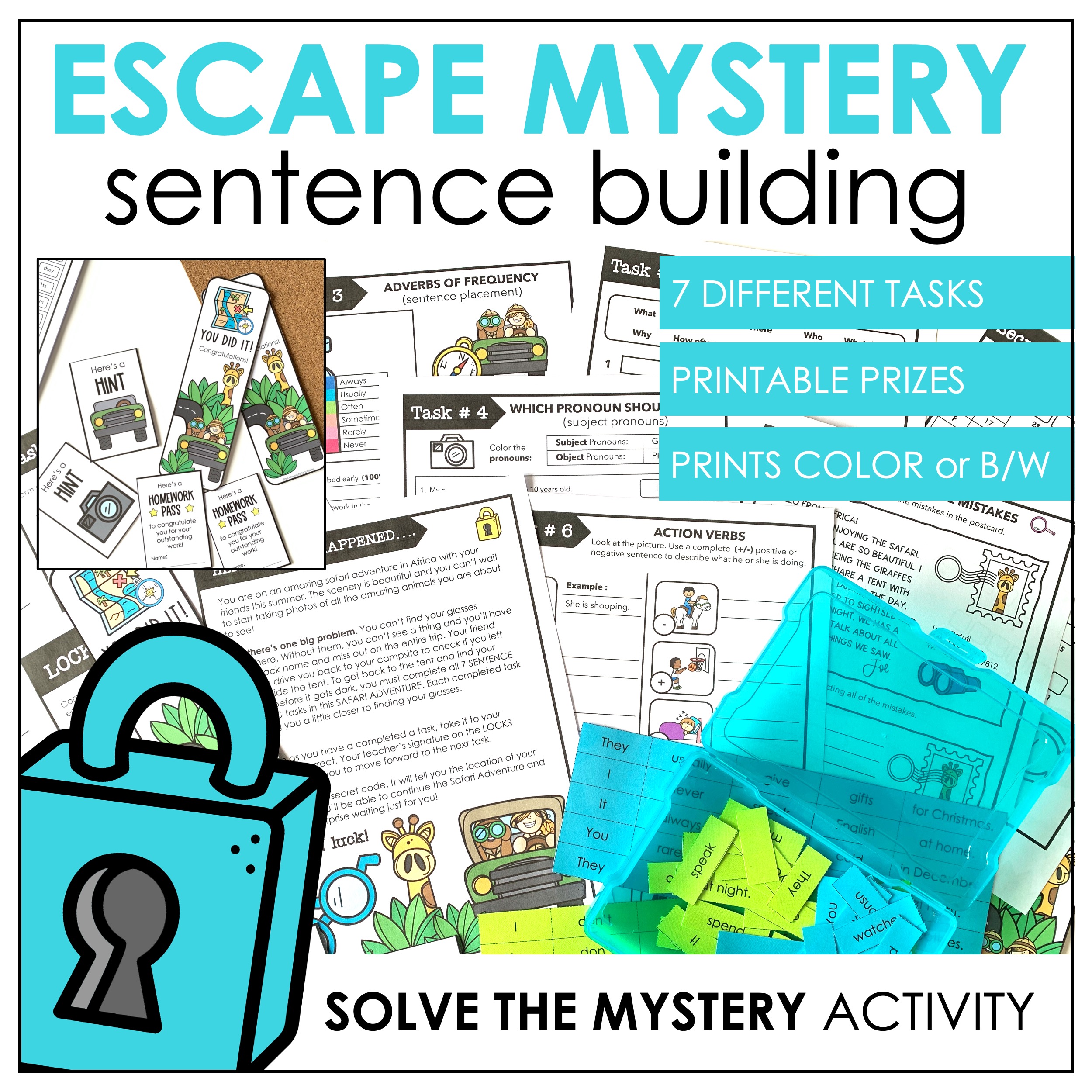 Sentence Building Grammar Escape Activity for ELL, EFL, ESL - Build a ...