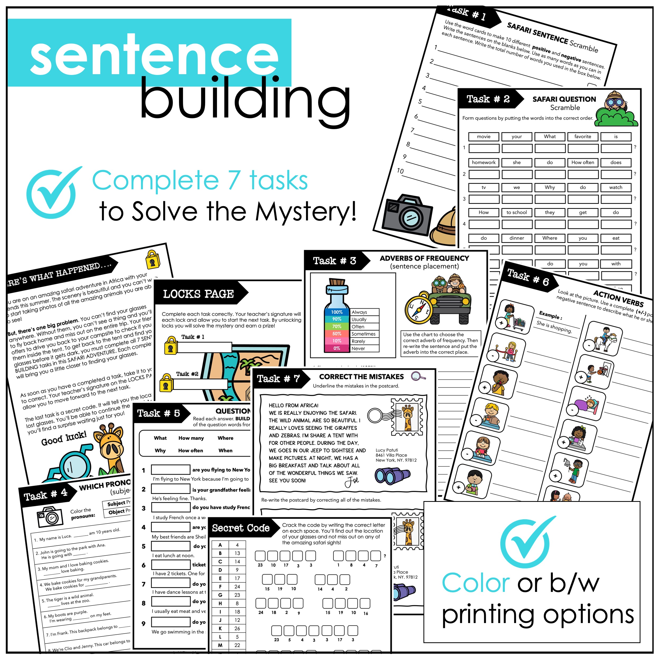 Sentence Building Grammar Escape Activity for ELL, EFL, ESL - Build a ...
