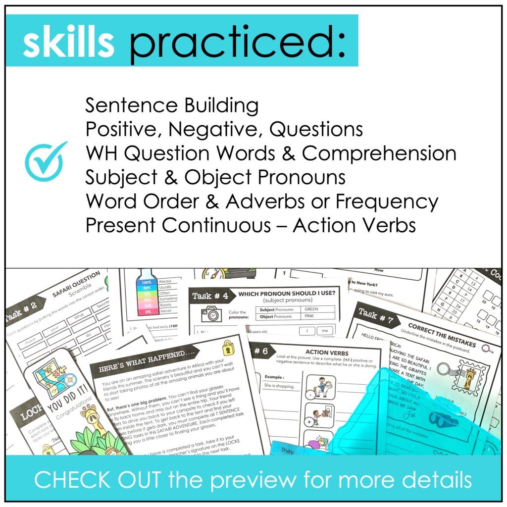 Sentence Building Grammar Escape Activity for ELL, EFL, ESL - Build a ...