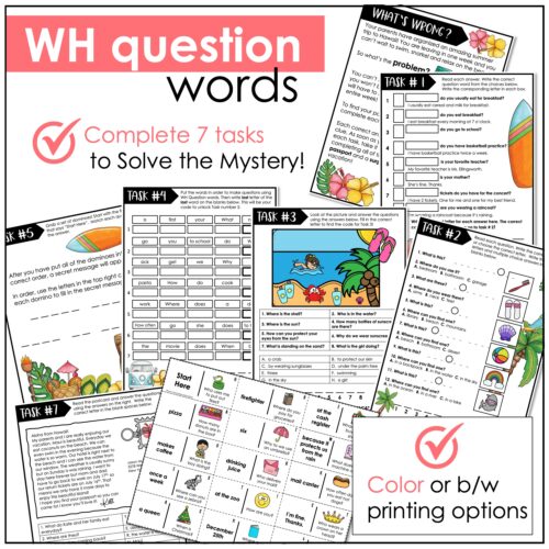 WH Question Escape Activity for ELL, EFL, ESL / Question Word ...