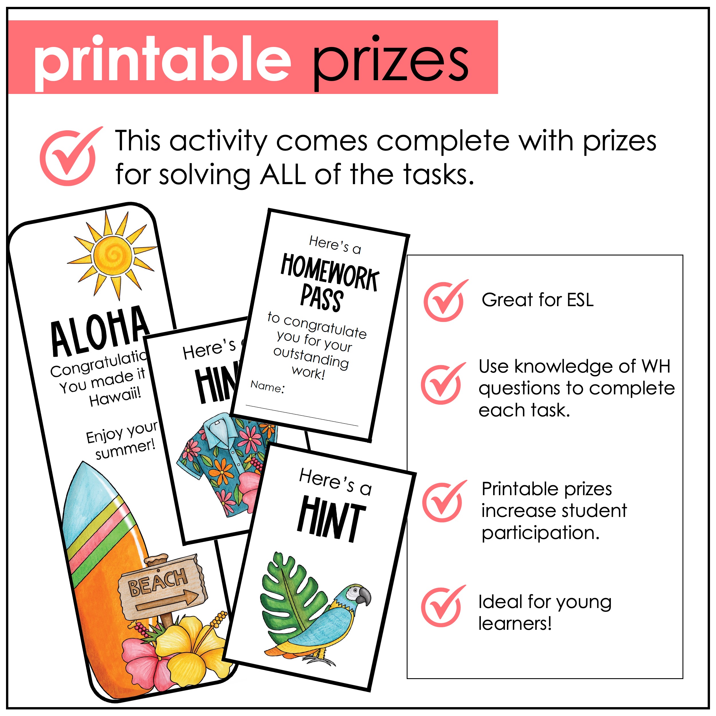 WH Question Escape Activity for ELL, EFL, ESL / Question Word ...