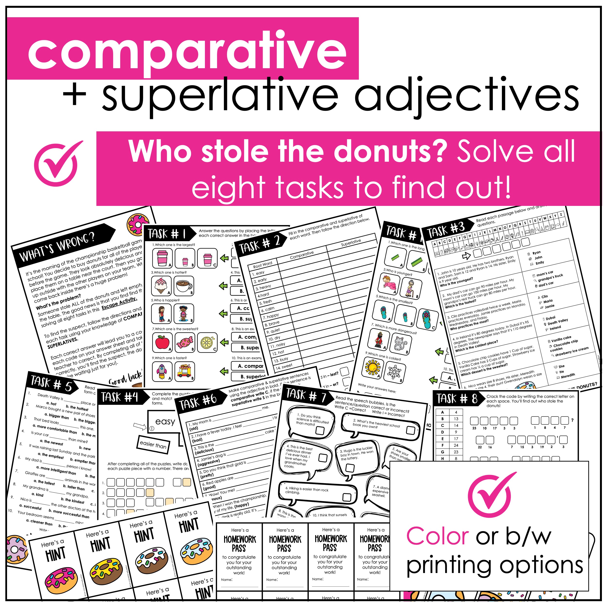 Adjectives : Comparative & Superlative Grammar Activity: Escape Room ...