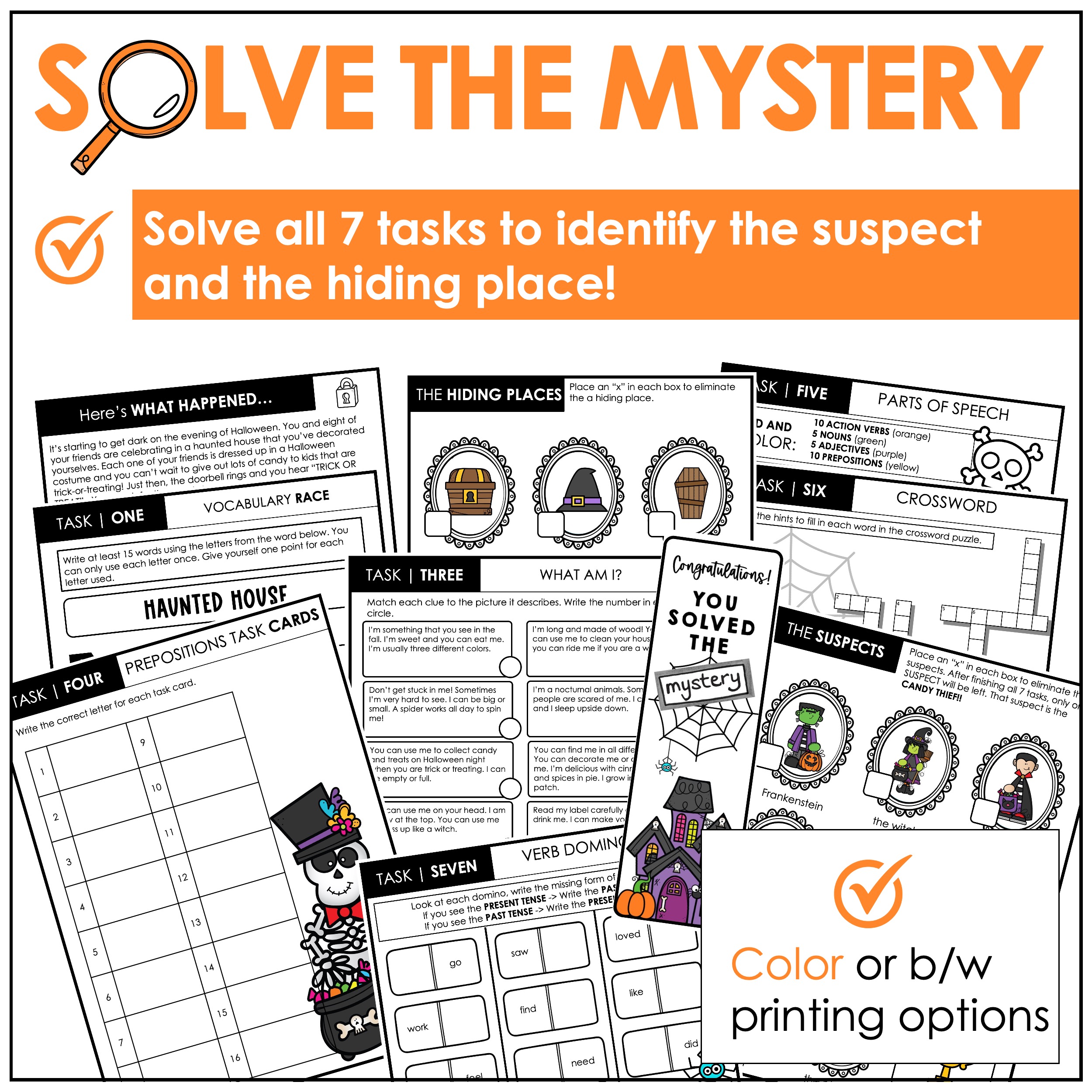 Halloween Vocabulary Escape Room - Parts of Speech - Solve the Mystery ...