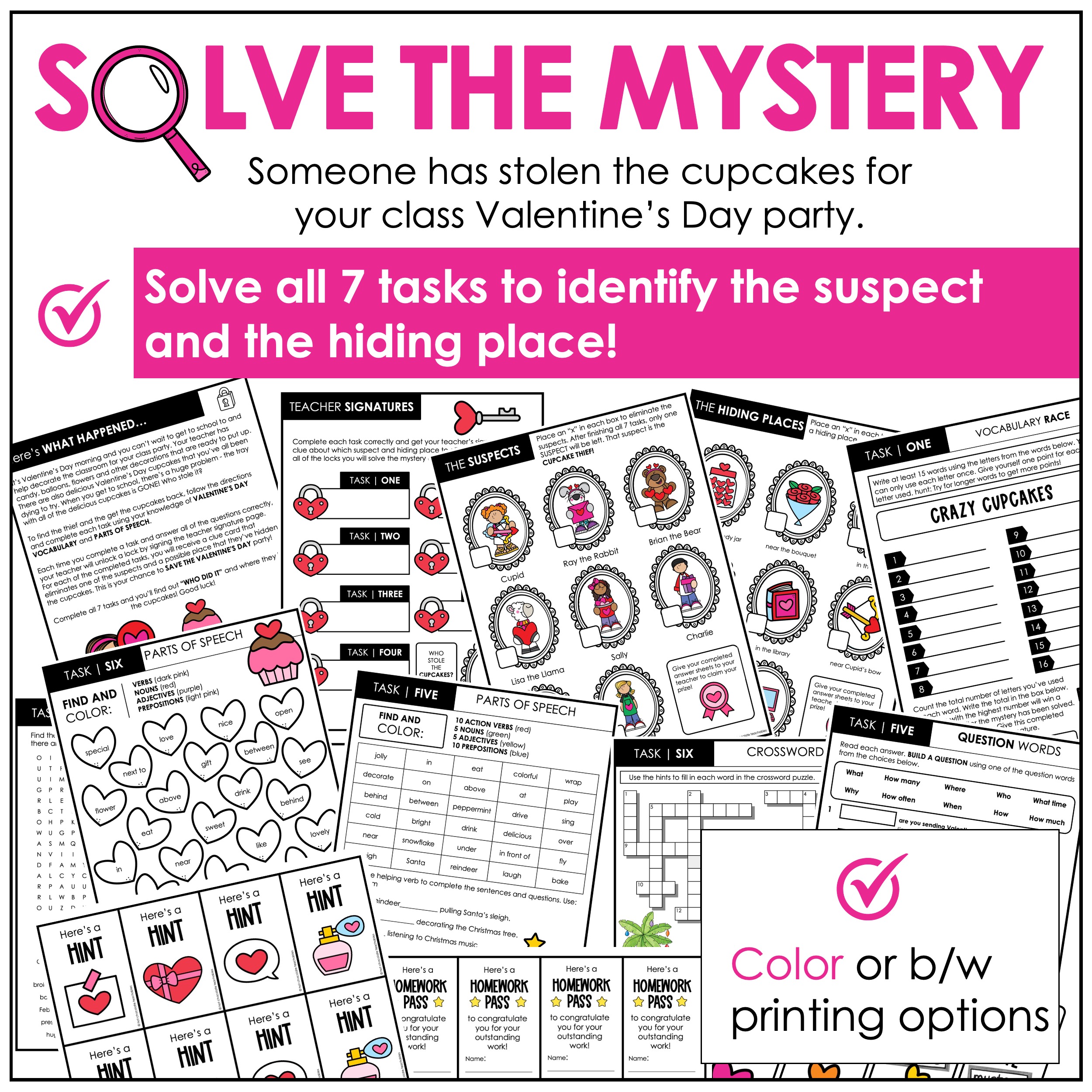 Valentine's Day Vocabulary Escape Room - Parts of Speech - Solve the ...
