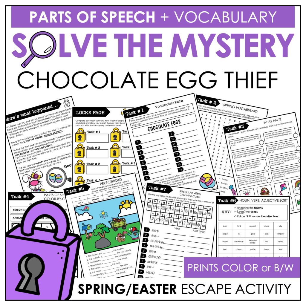 Easter Vocabulary Escape Room - Parts of Speech - Solve the Mystery ...