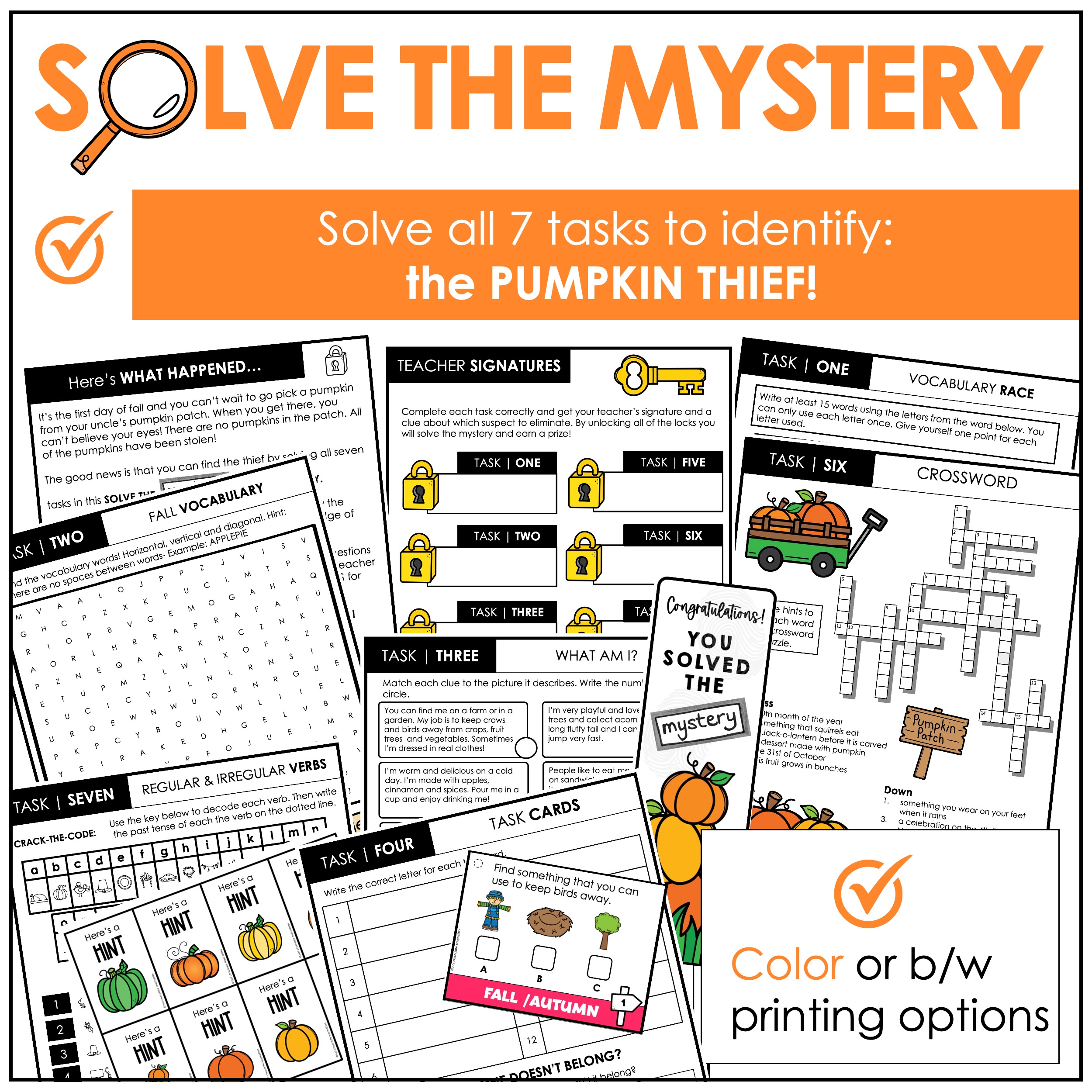 Fall Vocabulary Escape Room - Parts of Speech Solve the Mystery ...